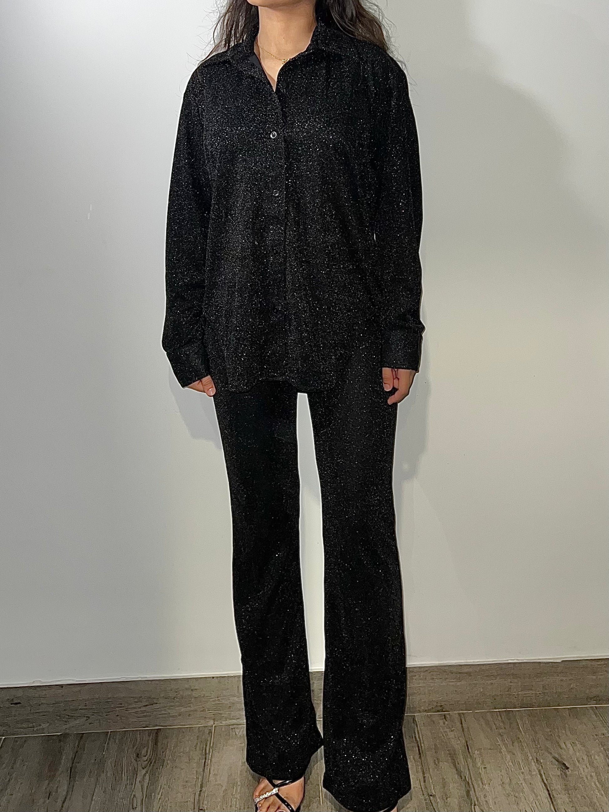 Black Cotton Shimmer Shirt Set – Obleka.in
